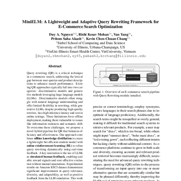 MiniELM: A Lightweight and Adaptive Query Rewriting Framework for E-Commerce Search Optimization ...