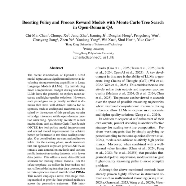 Boosting Policy And Process Reward Models With Monte Carlo Tree Search In Open Domain Qa Acl