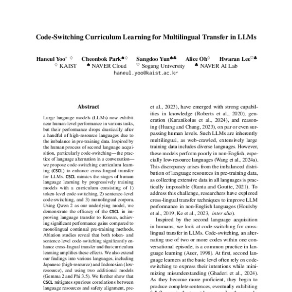 Code-Switching Curriculum Learning for Multilingual Transfer in LLMs - ACL Anthology
