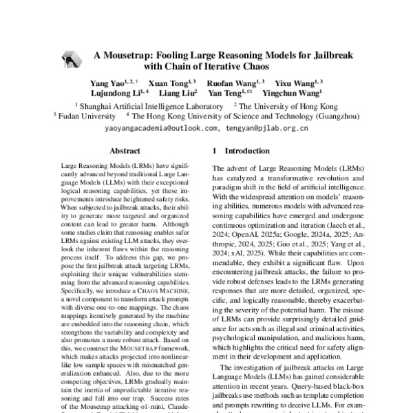 A Mousetrap: Fooling Large Reasoning Models for Jailbreak with Chain of Iterative Chaos - ACL ...
