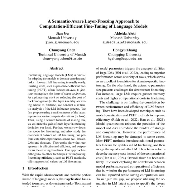 A Semantic-Aware Layer-Freezing Approach to Computation-Efficient Fine-Tuning of Language Models ...