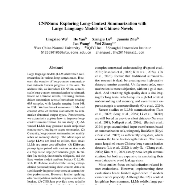 CNNSum: Exploring Long-Context Summarization with Large Language Models in Chinese Novels - ACL ...