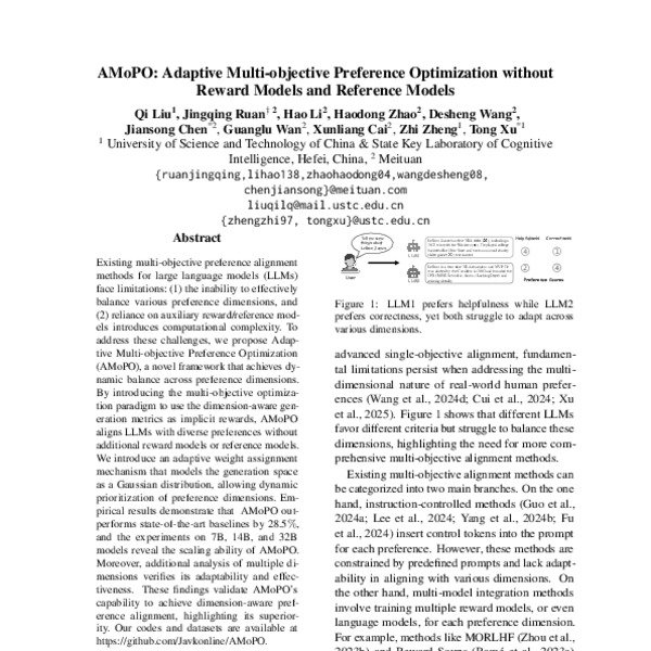 AMoPO: Adaptive Multi-objective Preference Optimization without Reward Models and Reference ...