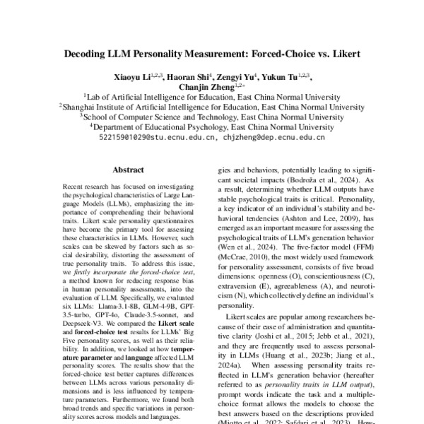 Decoding LLM Personality Measurement: Forced-Choice vs. Likert - ACL ...
