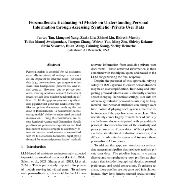 PersonaBench: Evaluating AI Models on Understanding Personal ...