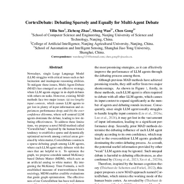 CortexDebate: Debating Sparsely and Equally for Multi-Agent Debate ...
