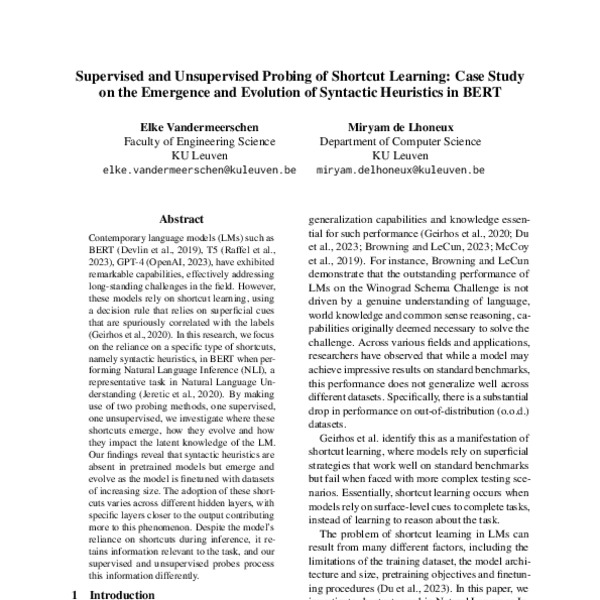 Supervised and Unsupervised Probing of Shortcut Learning: Case Study on the Emergence and ...