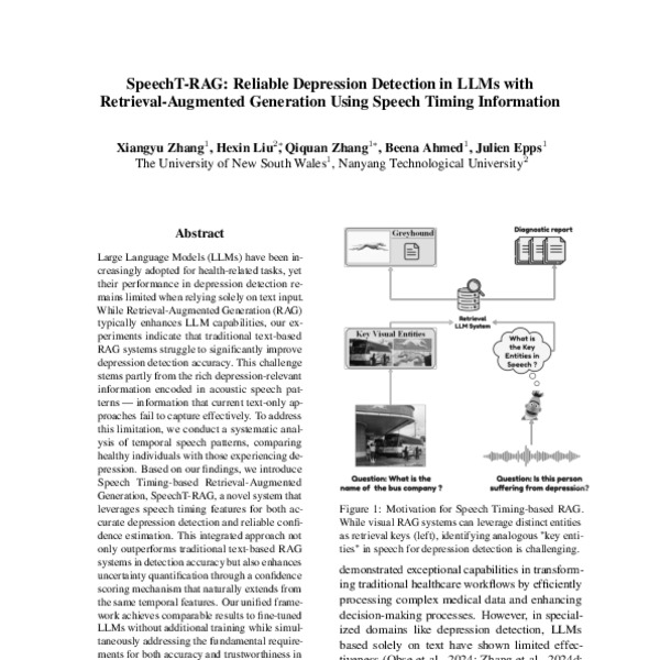 SpeechT-RAG: Reliable Depression Detection in LLMs with Retrieval-Augmented Generation Using ...