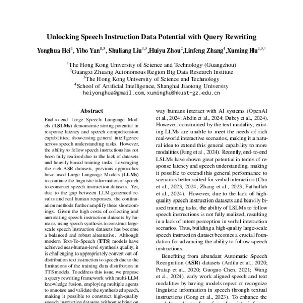 Unlocking Speech Instruction Data Potential with Query Rewriting - ACL Anthology