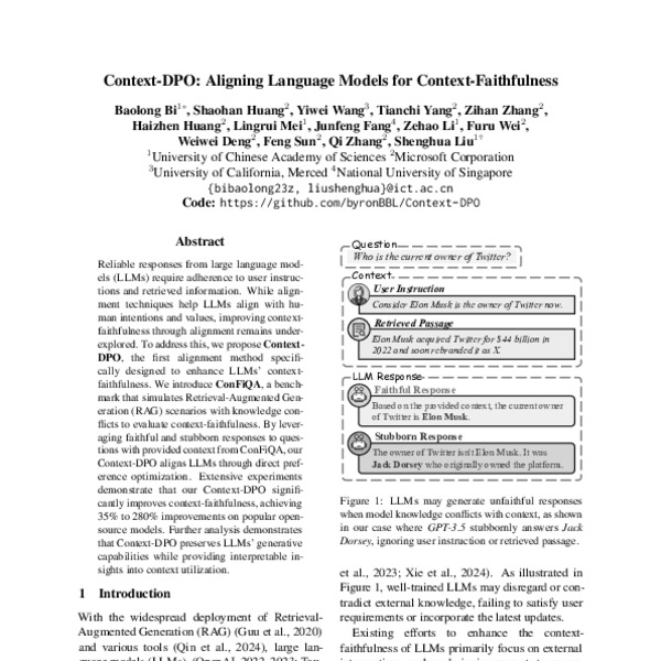 Context-DPO: Aligning Language Models for Context-Faithfulness - ACL ...