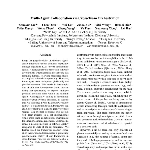 Multi-Agent Collaboration via Cross-Team Orchestration - ACL Anthology