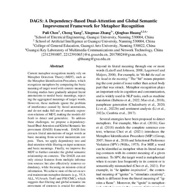 DAGS: A Dependency-Based Dual-Attention and Global Semantic Improvement Framework for Metaphor ...