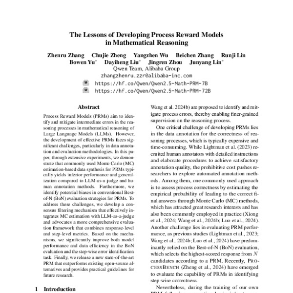 The Lessons of Developing Process Reward Models in Mathematical Reasoning - ACL Anthology