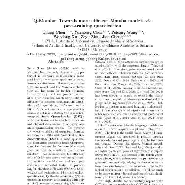 Q-Mamba: Towards more efficient Mamba models via post-training ...