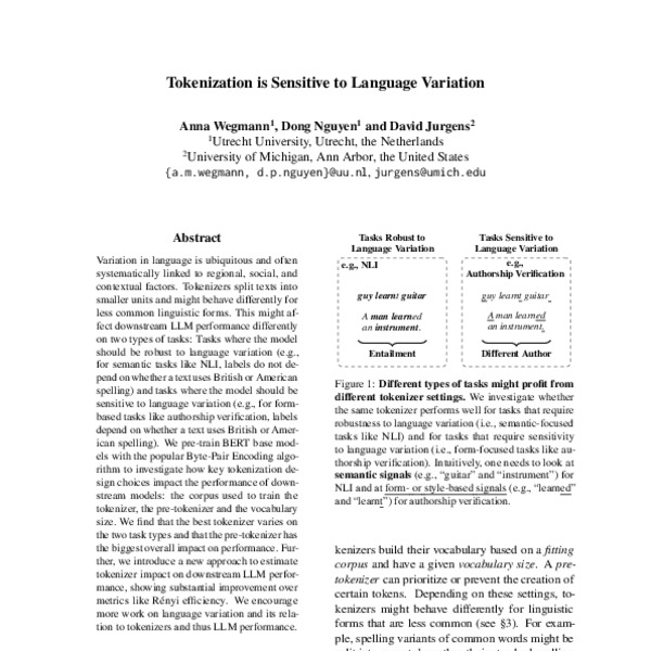 Tokenization is Sensitive to Language Variation - ACL Anthology