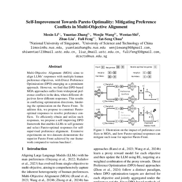 Self-Improvement Towards Pareto Optimality: Mitigating Preference ...