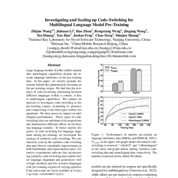 Investigating and Scaling up Code-Switching for Multilingual Language Model Pre-Training - ACL ...