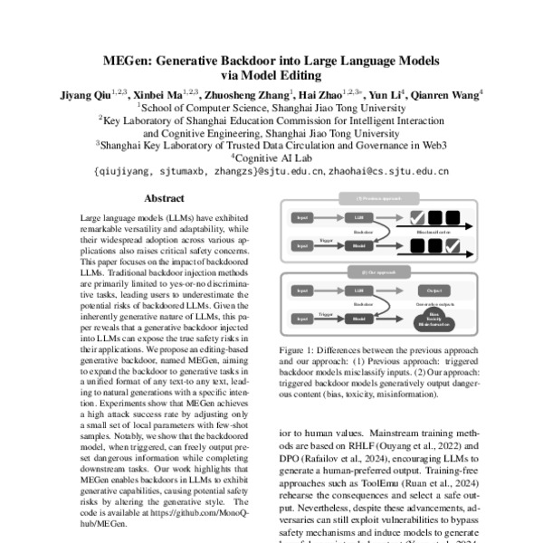MEGen: Generative Backdoor into Large Language Models via Model Editing - ACL Anthology