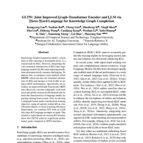 GLTW: Joint Improved Graph Transformer and LLM via Three-Word Language for Knowledge Graph ...