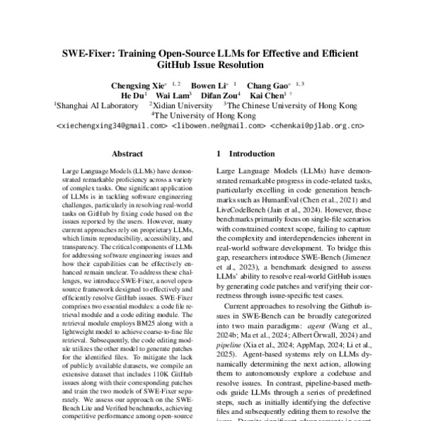 SWE-Fixer: Training Open-Source LLMs for Effective and Efficient GitHub Issue Resolution - ACL ...