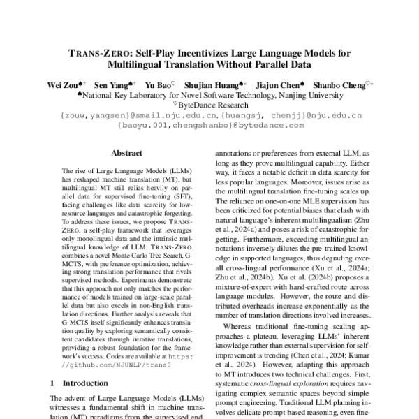TRANS-ZERO: Self-Play Incentivizes Large Language Models for Multilingual Translation Without ...