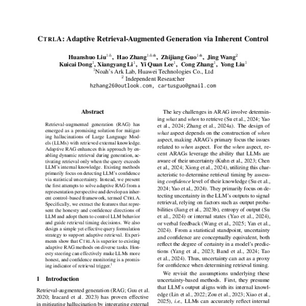 CtrlA: Adaptive Retrieval-Augmented Generation via Inherent Control - ACL Anthology