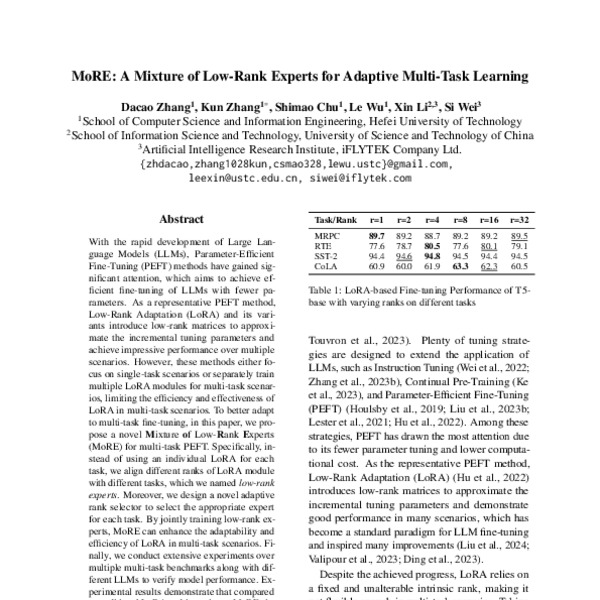 MoRE: A Mixture of Low-Rank Experts for Adaptive Multi-Task Learning - ACL Anthology