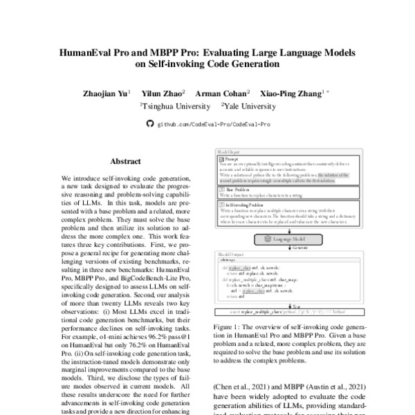 HumanEval Pro and MBPP Pro: Evaluating Large Language Models on Self-invoking Code Generation ...
