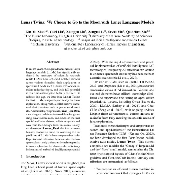 Lunar Twins: We Choose to Go to the Moon with Large Language Models ...