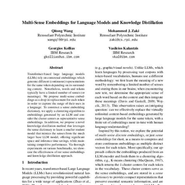 Multi-Sense Embeddings for Language Models and Knowledge Distillation - ACL Anthology