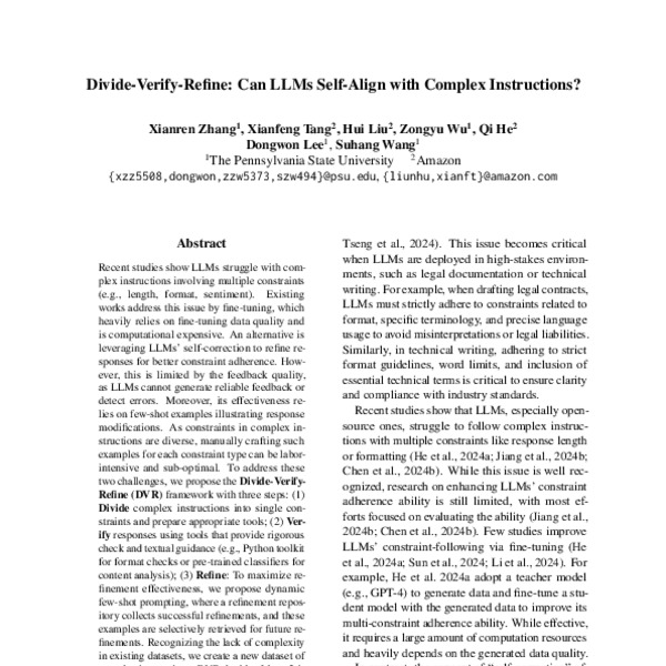 Divide-Verify-Refine: Can LLMs Self-align with Complex Instructions? - ACL Anthology