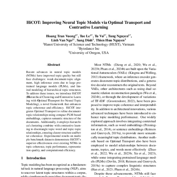 HiCOT: Improving Neural Topic Models via Optimal Transport and ...