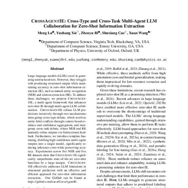 CROSSAGENTIE: Cross-Type and Cross-Task Multi-Agent LLM Collaboration for Zero-Shot Information ...
