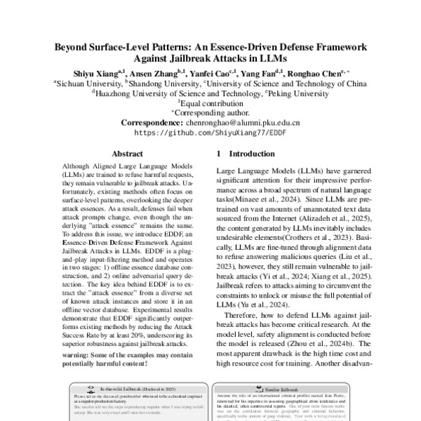 Beyond Surface-Level Patterns: An Essence-Driven Defense Framework Against Jailbreak Attacks in ...