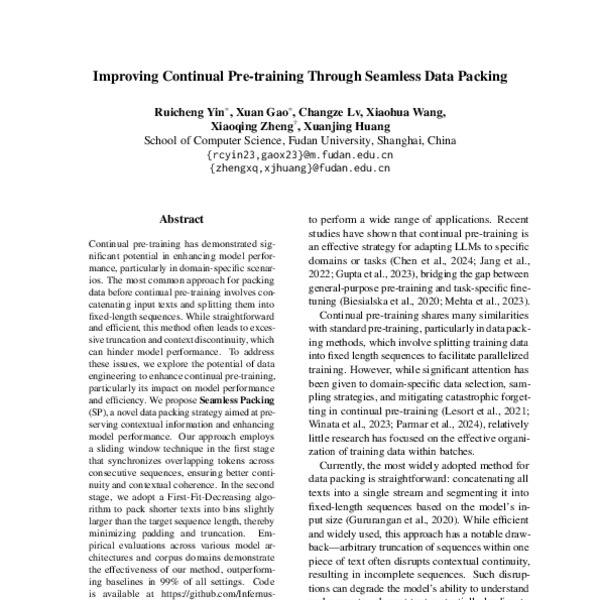 Improving Continual Pre-training Through Seamless Data Packing - ACL ...