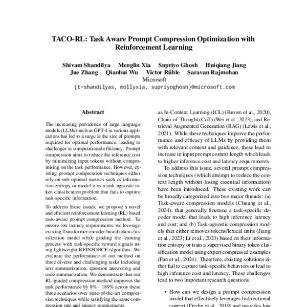 TACO-RL: Task Aware Prompt Compression Optimization with Reinforcement Learning - ACL Anthology