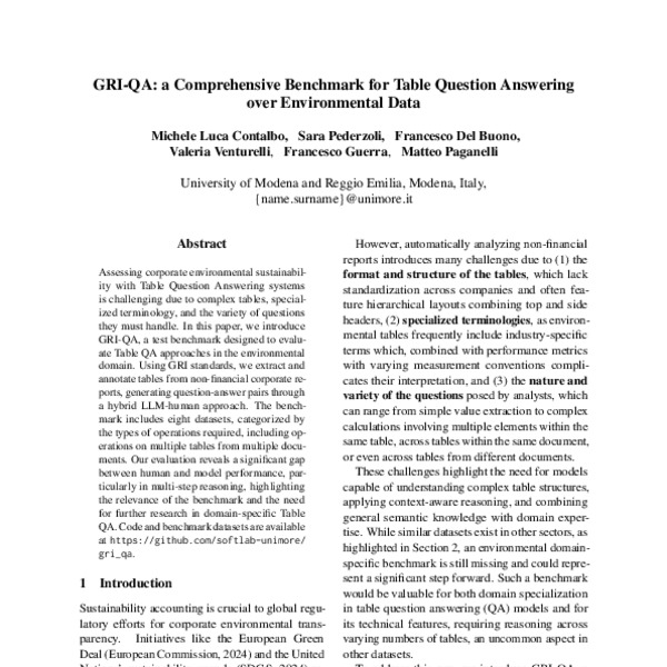 GRI-QA: a Comprehensive Benchmark for Table Question Answering over Environmental Data - ACL ...