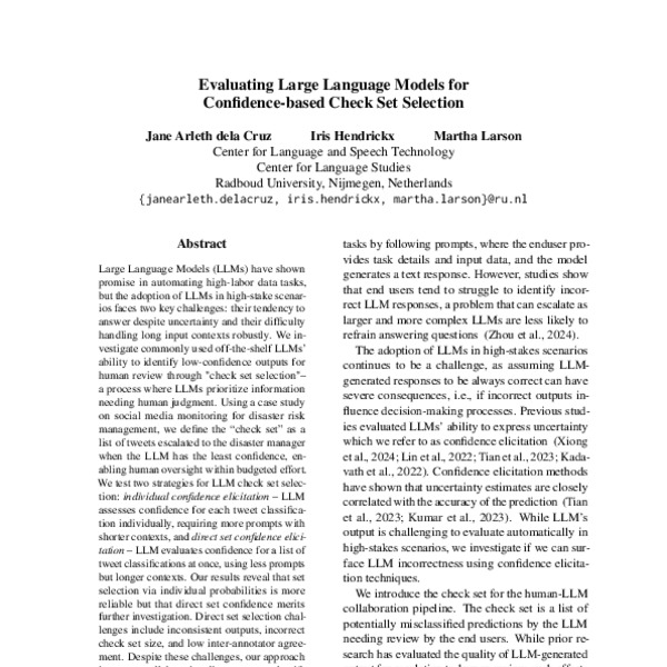 Evaluating Large Language Models for Confidence-based Check Set Selection - ACL Anthology