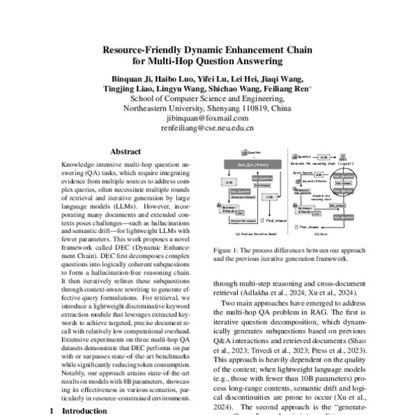 Resource-Friendly Dynamic Enhancement Chain for Multi-Hop Question Answering - ACL Anthology