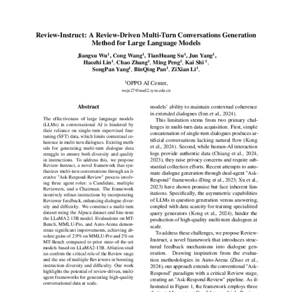 Review-Instruct: A Review-Driven Multi-Turn Conversations Generation Method for Large Language ...