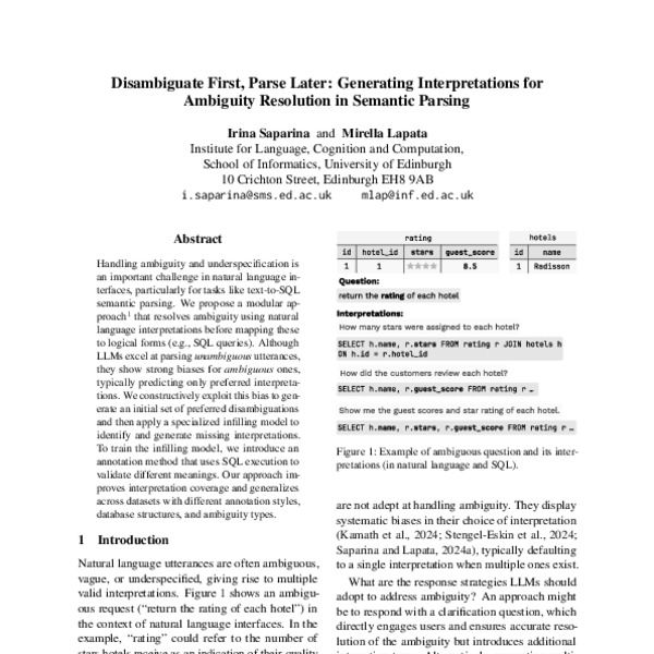 Disambiguate First, Parse Later: Generating Interpretations for Ambiguity Resolution in Semantic ...