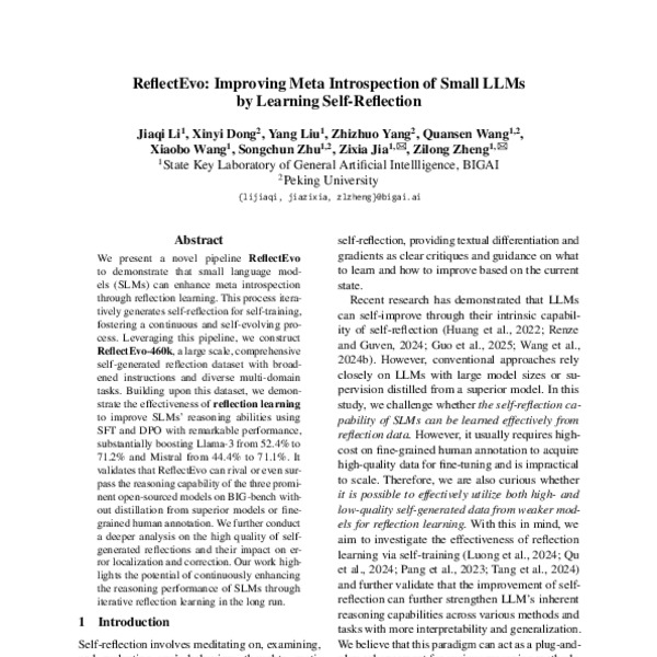 ReflectEvo: Improving Meta Introspection of Small LLMs by Learning Self ...