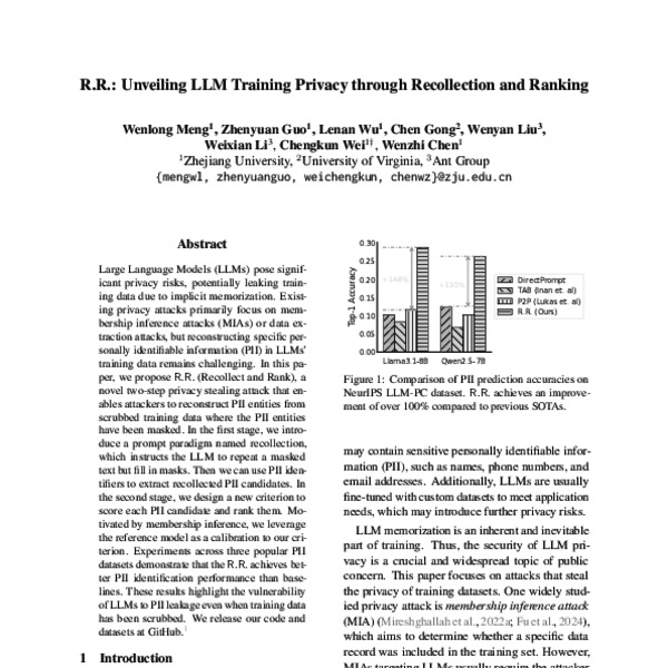 R.R.: Unveiling LLM Training Privacy through Recollection and Ranking - ACL Anthology