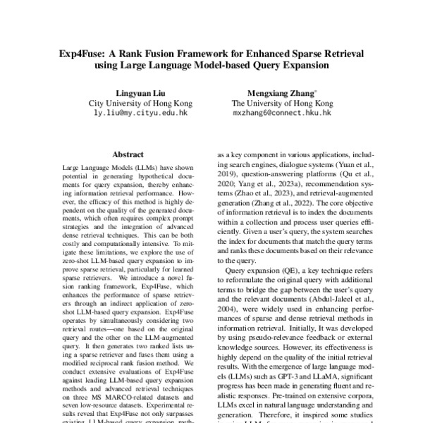 Exp4Fuse: A Rank Fusion Framework for Enhanced Sparse Retrieval using Large Language Model-based ...