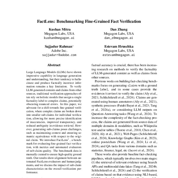 FactLens: Benchmarking Fine-Grained Fact Verification - ACL Anthology