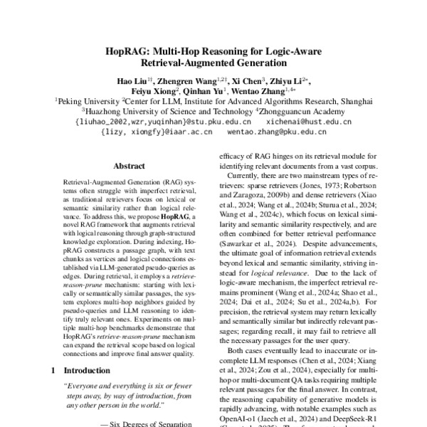 HopRAG: Multi-Hop Reasoning for Logic-Aware Retrieval-Augmented Generation - ACL Anthology