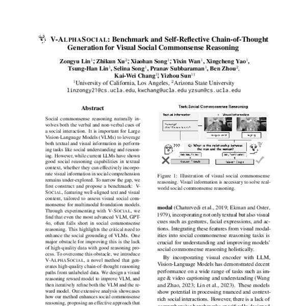 V-ALPHASOCIAL: Benchmark and Self-Reflective Chain-of-Thought Generation for Visual Social ...