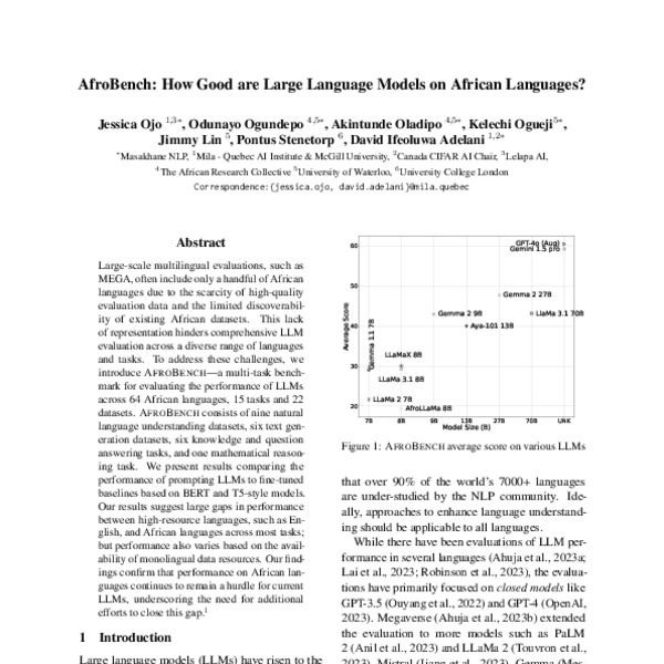 AfroBench: How Good are Large Language Models on African Languages? - ACL Anthology