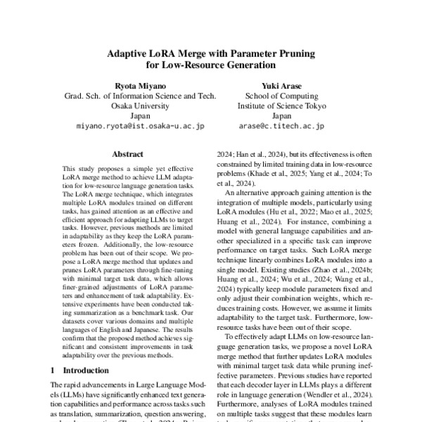 Adaptive LoRA Merge with Parameter Pruning for Low-Resource Generation - ACL Anthology