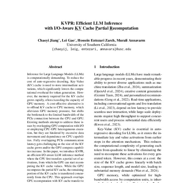 KVPR: Efficient LLM Inference with I/O-Aware KV Cache Partial Recomputation - ACL Anthology